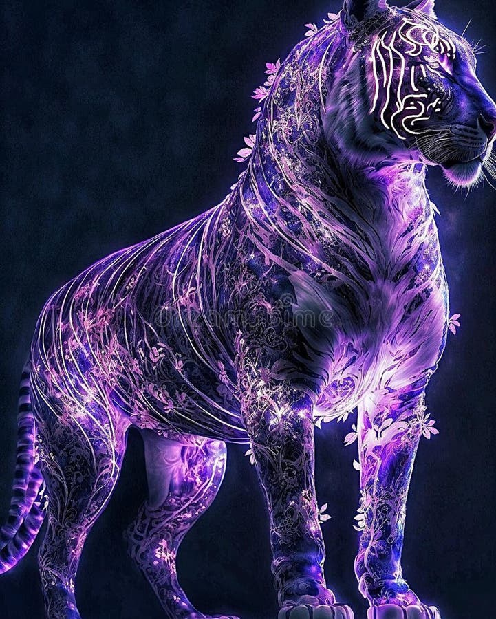 White Tiger with Purple Neon Light Stock Illustration - Illustration of ...