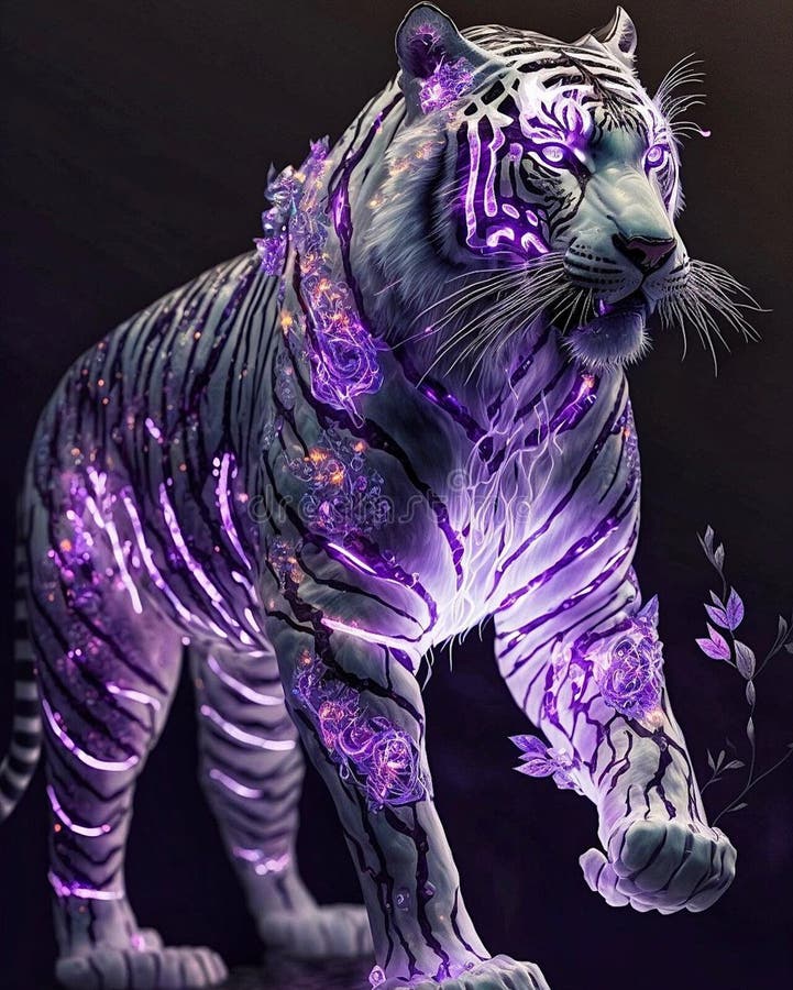 White Tiger with Purple Neon Light Stock Illustration - Illustration of ...