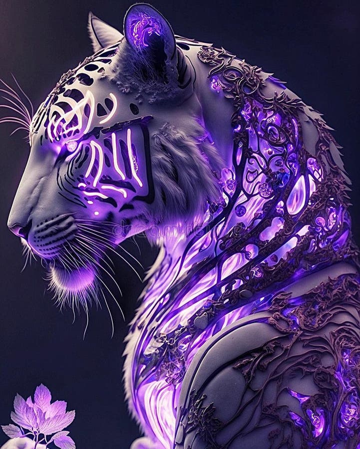 White Tiger With Purple Neon Light Stock Illustration Illustration Of Night Clothing 270892218