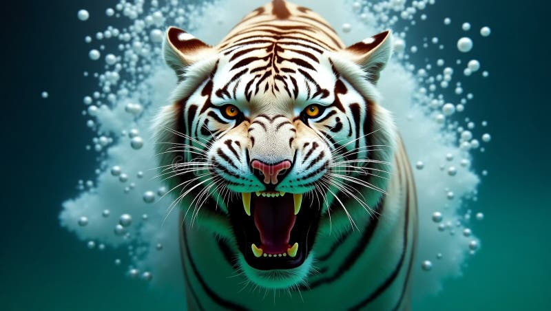 A White Tiger is Roaring in the Water Stock Illustration - Illustration ...