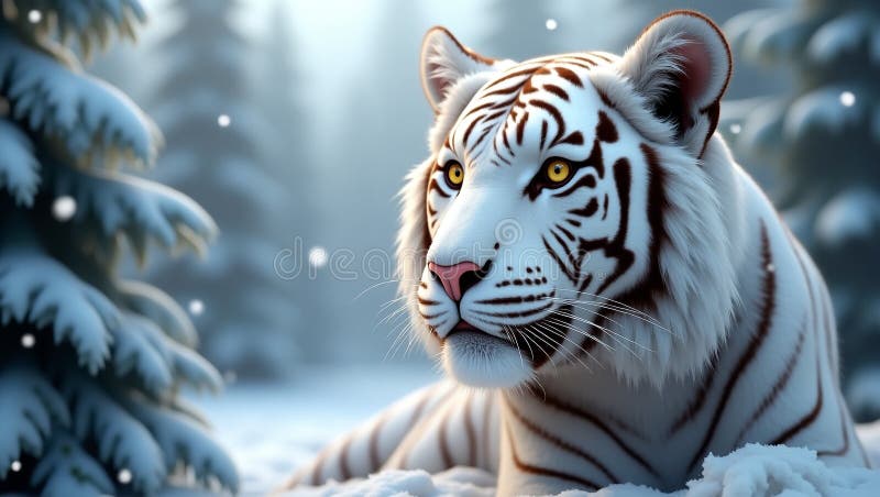 White Tiger in the Snow Wallpaper Stock Illustration - Illustration of ...