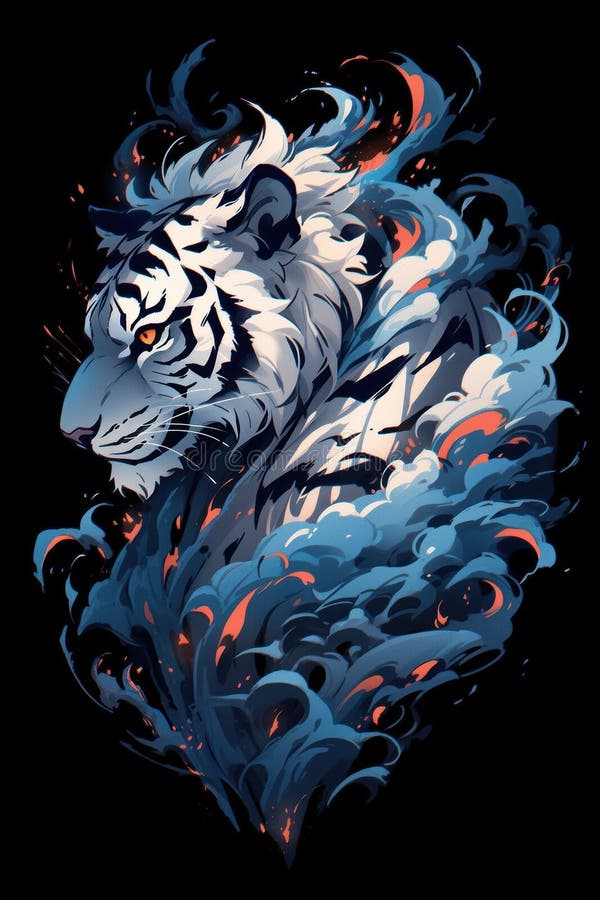 White Tiger in a Storm of Blue. Created by Generative Artificial ...