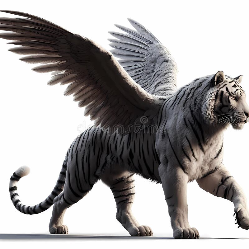The White Tiger with Wings. Stock Illustration - Illustration of ...
