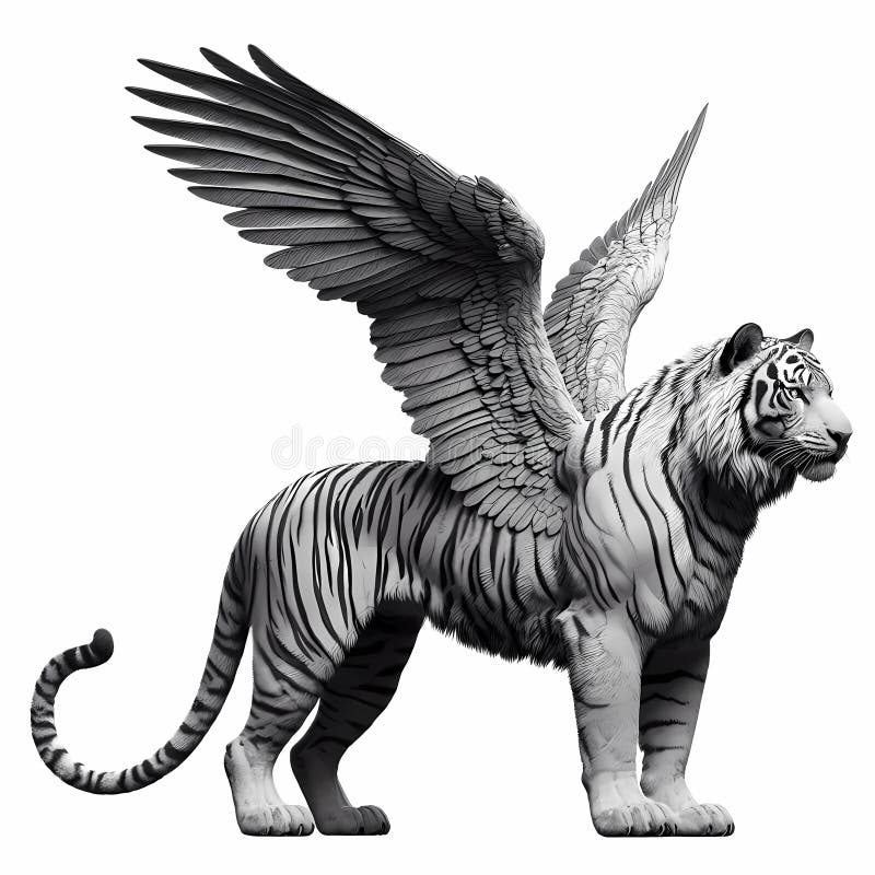 The White Tiger with Wings. Stock Illustration - Illustration of ...