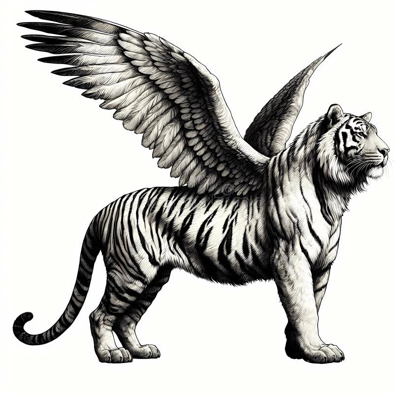 The White Tiger with Wings. Stock Illustration - Illustration of ...