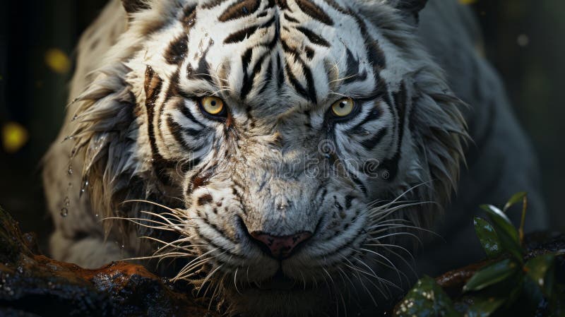 A White Tiger with Yellow Eyes. Generative AI. Stock Illustration ...