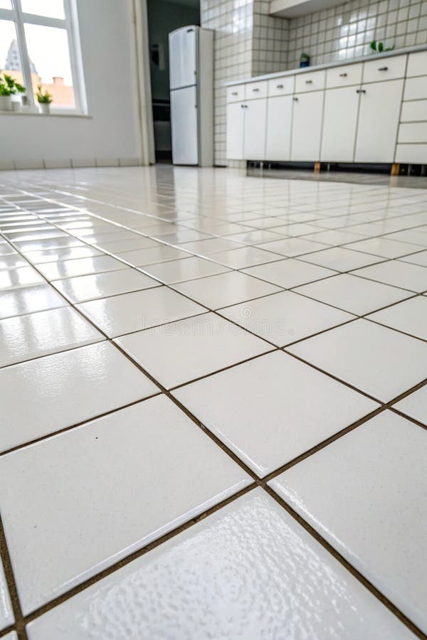 White Tile Floor with Square Grid Texture Pattern in Perspective Stock ...