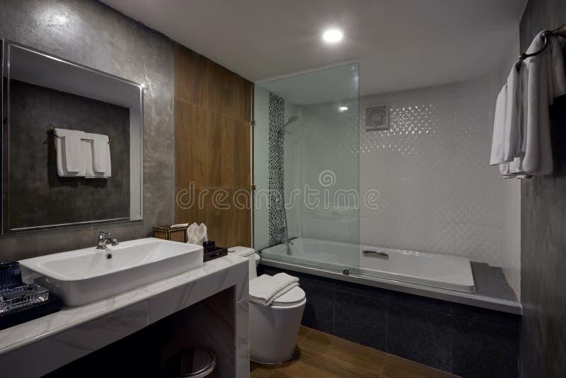 White Tiled Modern Restroom Stock Photo - Image of idomestic, lavatory ...