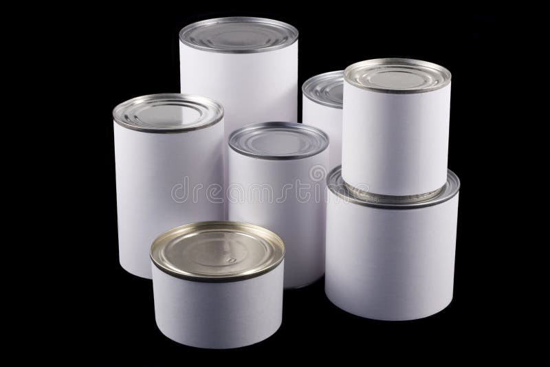 White Tin Cans on Black Background Stock Image - Image of metal, white ...