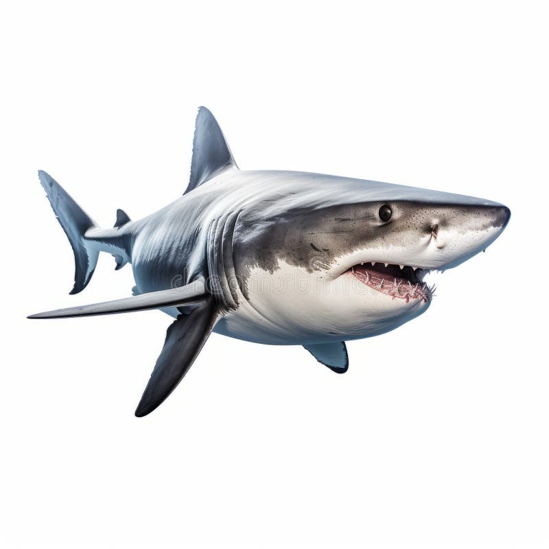 Lovely Shark: Realistic White Shark Isolated on White Background Stock ...