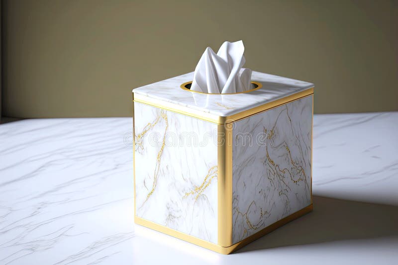 White Tissue Box with Marble Pattern and Gold Frames on Marble Table Stock Illustration ...