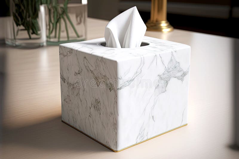 White Tissue Box with Marble Pattern on Marble Table Stock Photo ...