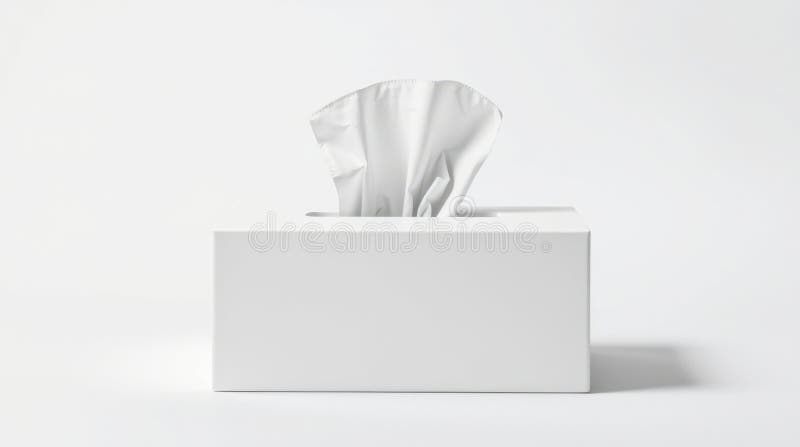White Tissue Box with Tissues Popping Out Against a White Background in ...