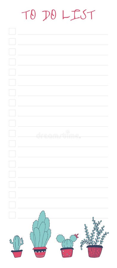 White To Do List with Cute Cacti Design Stock Vector - Illustration of ...
