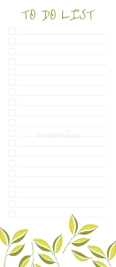 White To Do List with Green Leaves Design Stock Vector - Illustration ...