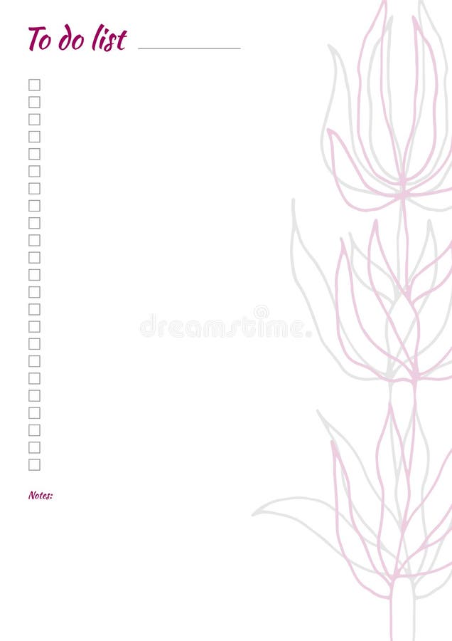White To Do List with Minimalistic Leaves Pattern Stock Illustration ...