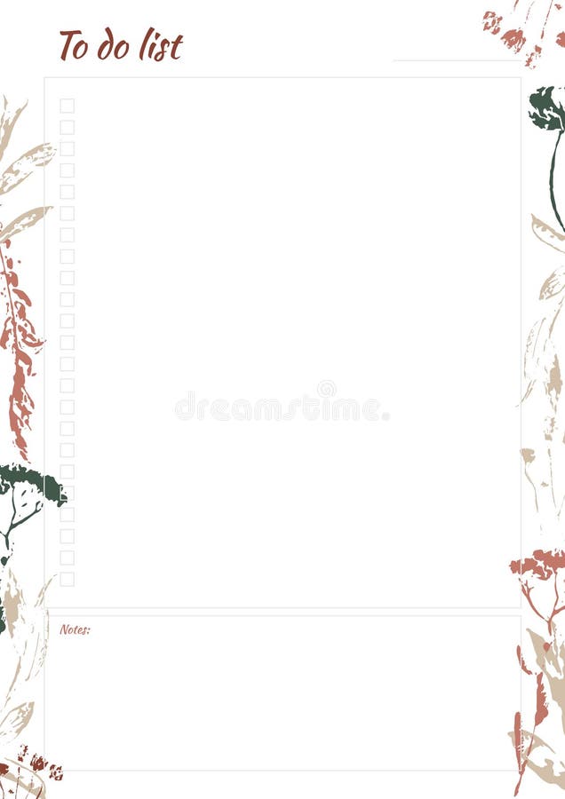 White To Do List with Minimalistic Leaves Pattern Stock Illustration ...