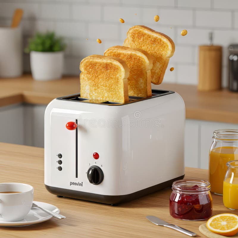 Toaster with Toast Kitchen Scene Stock Illustration - Illustration of ...