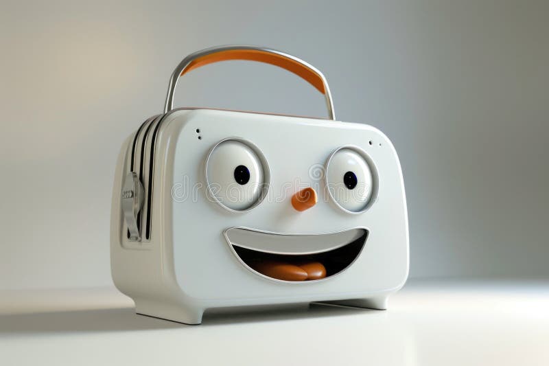 A White Toaster with a Smiling Face on Its Front Panel, Suitable for ...