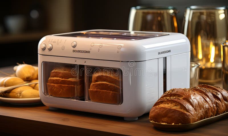 White Toaster on Wooden Table Stock Photo - Image of slice, interior ...