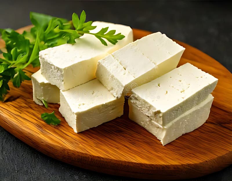 White Tofu Blocks on Wooden Board with Herbs, Fresh and Simple Stock ...