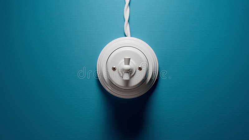 White Toggle Switch with Cord on the Blue Wall Stock Photo - Image of ...