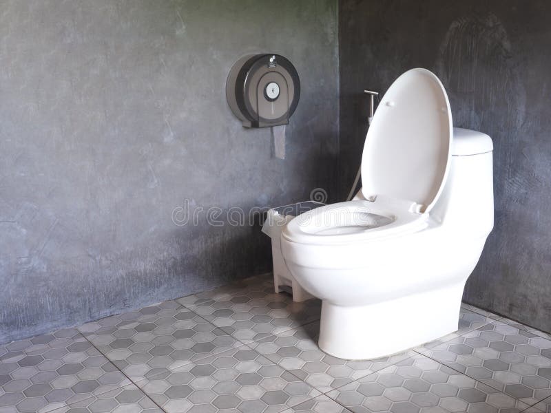 White Toilet Bowl in Classic Simple Bathroom Stock Photo - Image of ...