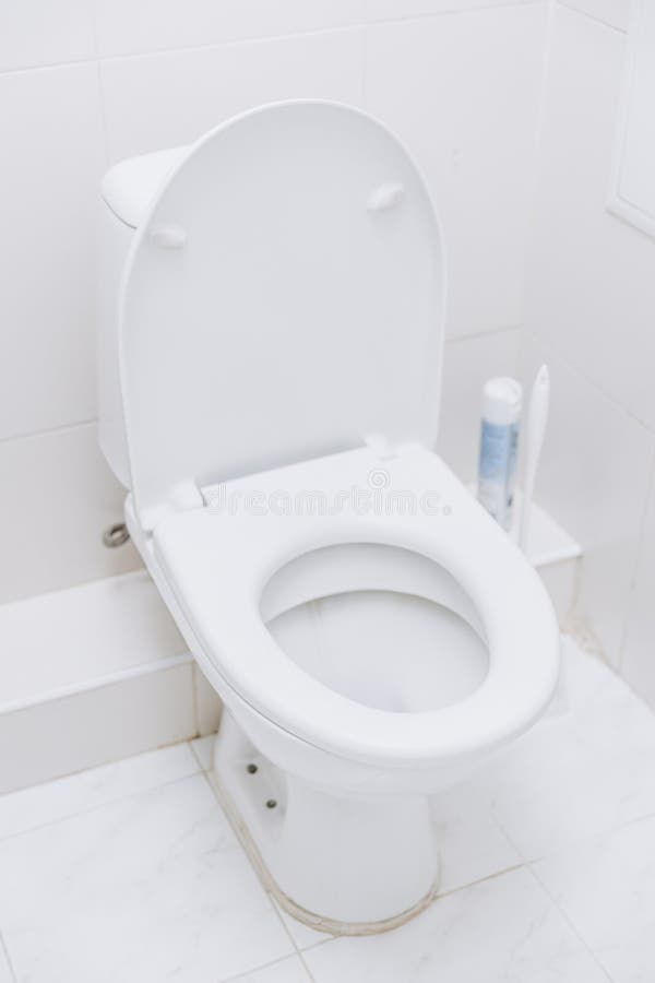 White Toilet with Open Lid. Toilet Morning Procedures. Stock Photo ...