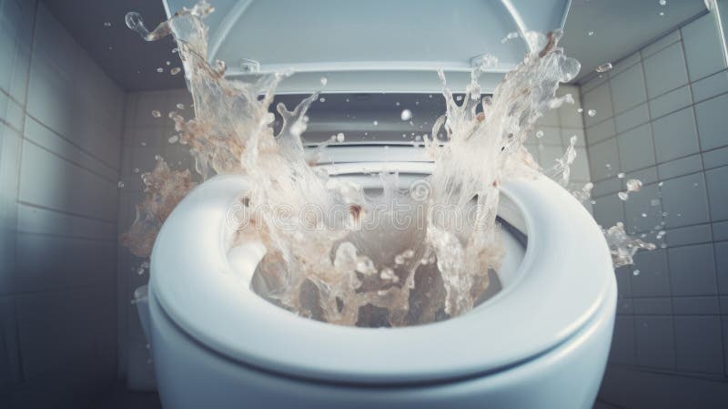 White Toilet Overflowing with Water. Generative AI. Stock Image - Image ...