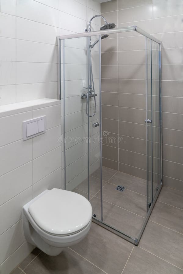 White Toilet in a Shower Room Stock Photo - Image of seat, modern ...