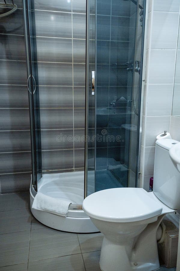 White Toilet and Shower Stall. Stock Image - Image of flush, install ...