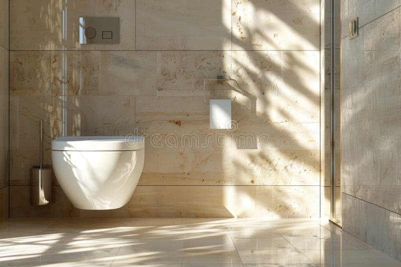 A White Toilet Sits Inside a Modern Bathroom with Ceramic Walls and ...