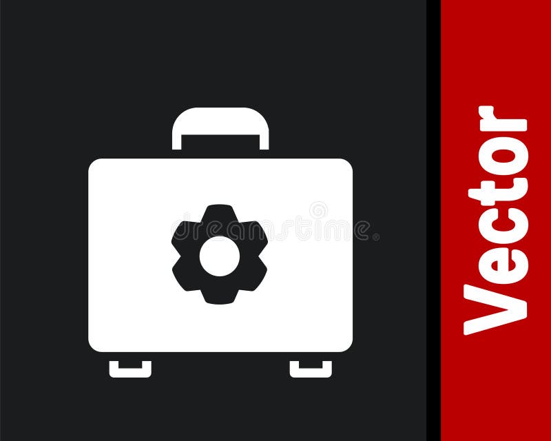 White Toolbox Icon Isolated on Black Background. Tool Box Sign Stock ...