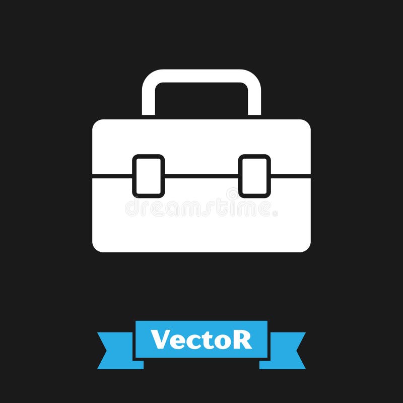 White Toolbox Icon Isolated on Black Background. Tool Box Sign Stock ...