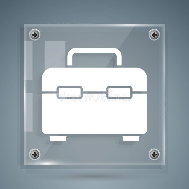 White Toolbox Icon Isolated on Grey Background. Tool Box Sign. Square ...