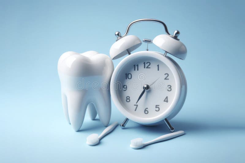 White Tooth Alarm Clock on Blue Background. Ai Generative Stock ...