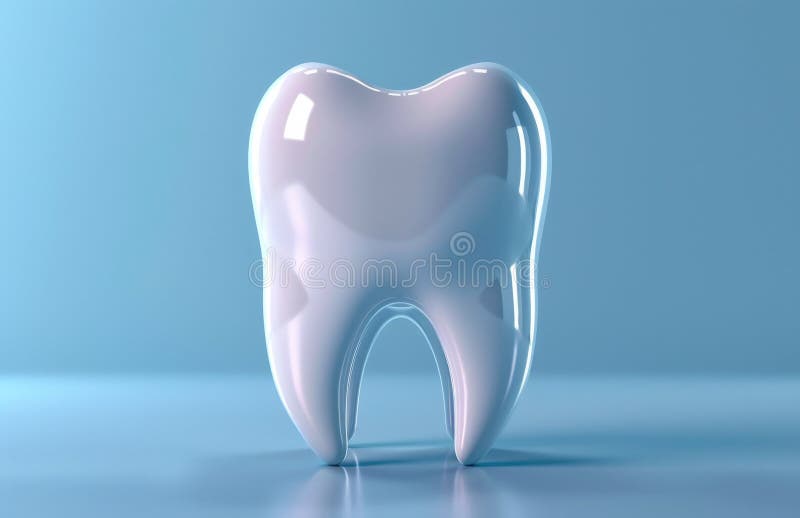 White Tooth on Blue Background. a Single, White, Shiny Tooth Sits on a ...