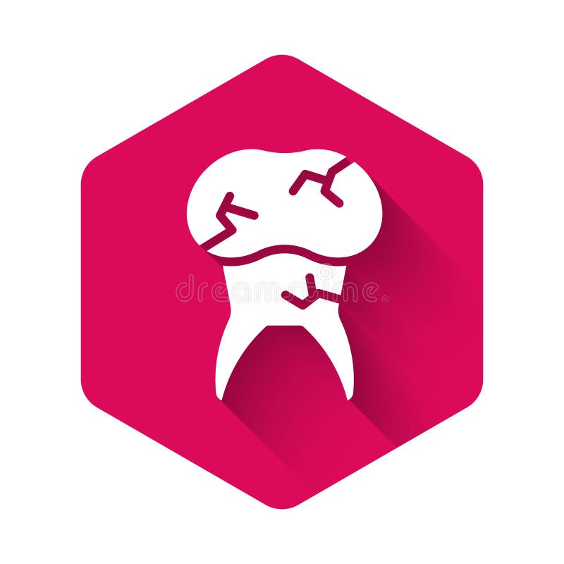 White Tooth with Caries Icon Isolated with Long Shadow Background ...