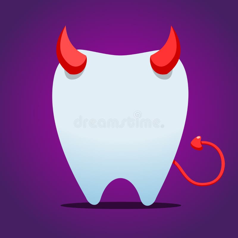 White Tooth with Devil Horn. Isolated Vector Illustration Stock ...