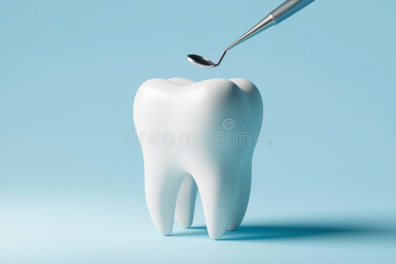White Tooth Examined by Dental Probe on Light Blue Background Stock ...