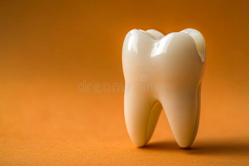 White Tooth Model Standing on Orange Background Stock Image - Image of ...