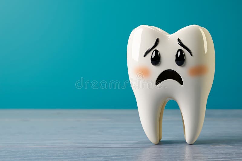 A White Tooth with a Sad Face on a Blue Background Stock Illustration ...