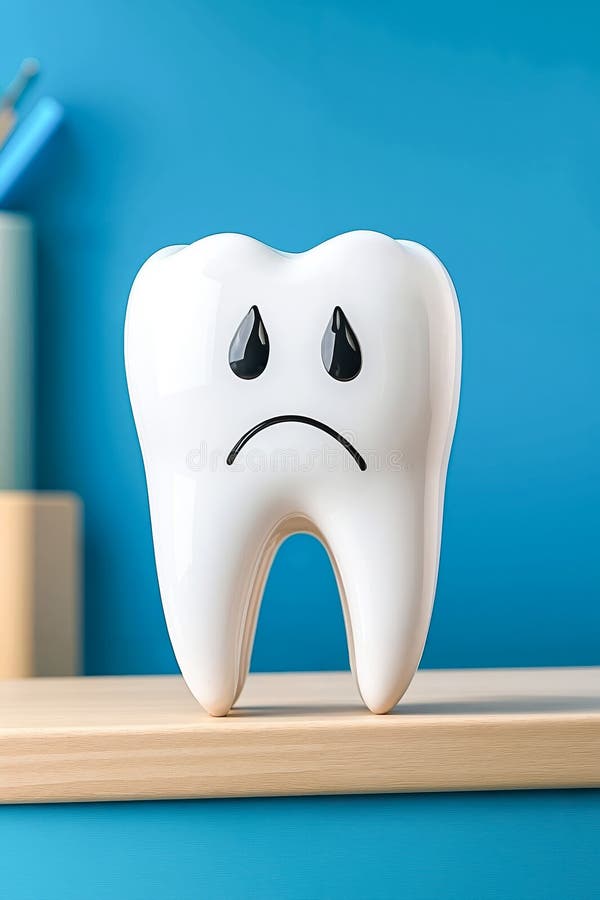 A White Tooth with a Sad Face Sitting on Top of a Table Stock Photo ...