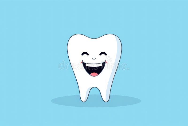 White Tooth with Smile on Blue Background, Light Emphasizes the ...