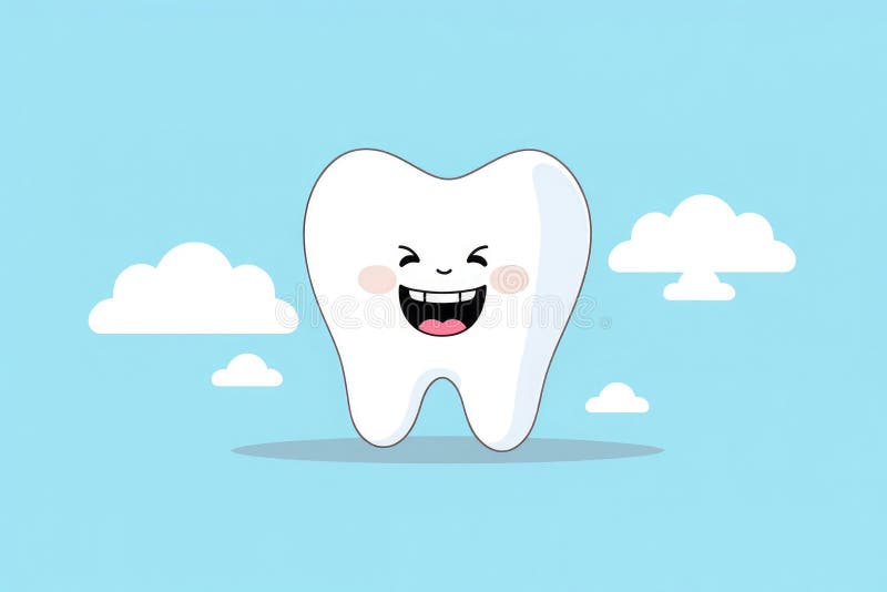 White Tooth with Smile on Blue Background, Light Emphasizes the ...