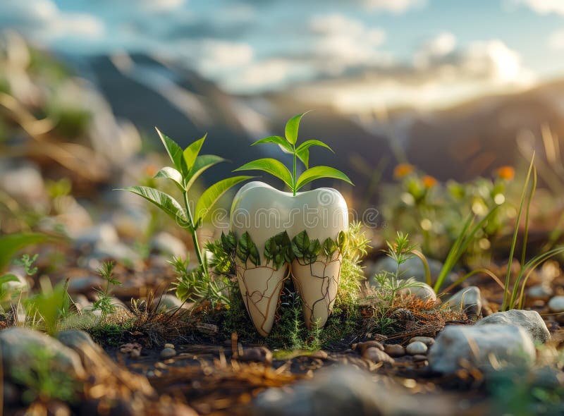 Tooth is Growing on Pile of Dirt. a White Tooth is Growing on the ...