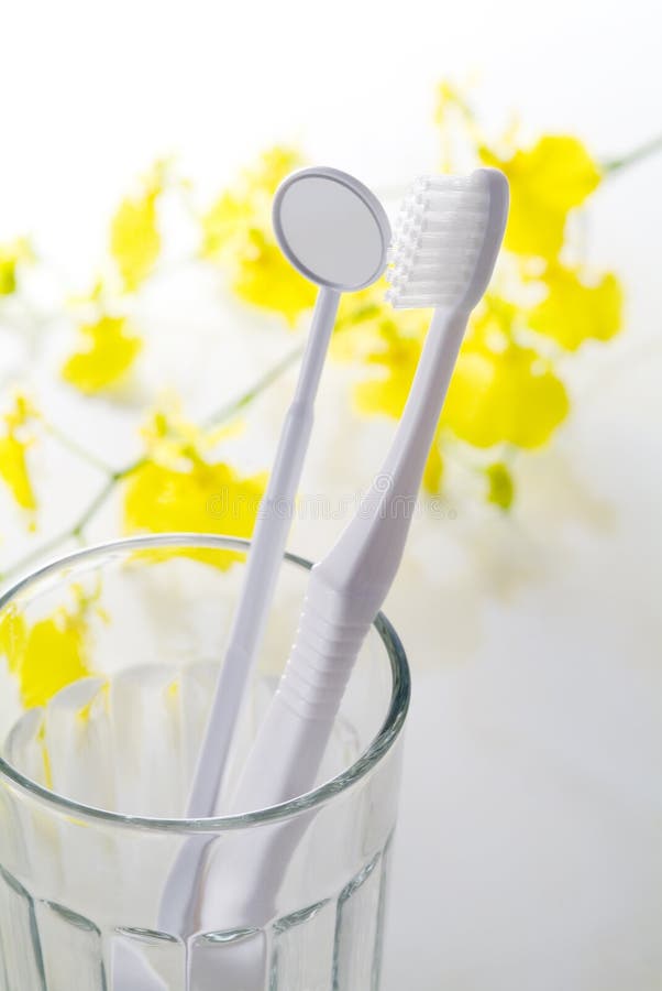 White Toothbrush and Yellow Flower Stock Image - Image of mouth, care ...