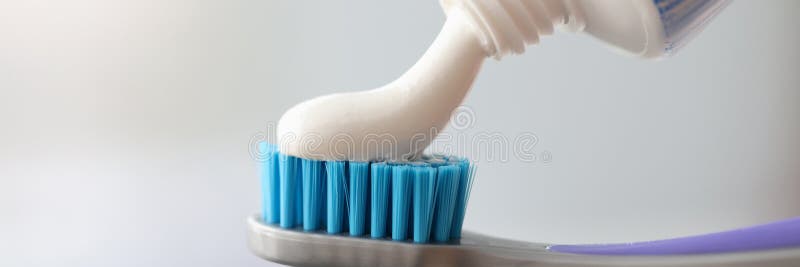 White Toothpaste is Applied To Toothbrush Closeup Stock Image - Image ...