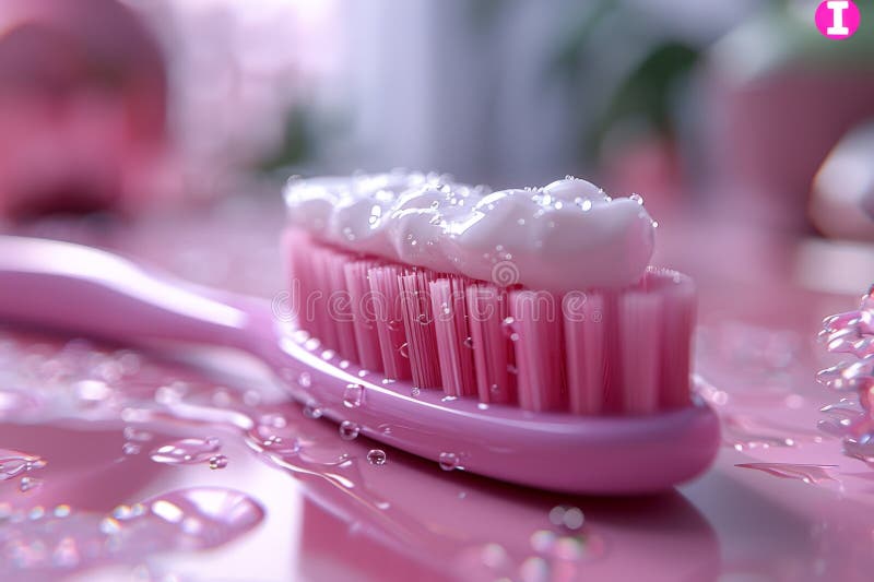 White Toothpaste on Pink Toothbrush Dental Hygiene Essentials in ...