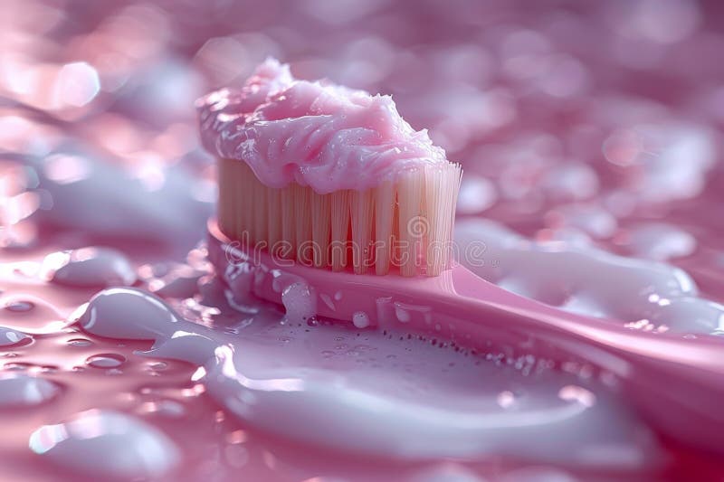 White Toothpaste on Pink Toothbrush Essential Dental Care Items for ...